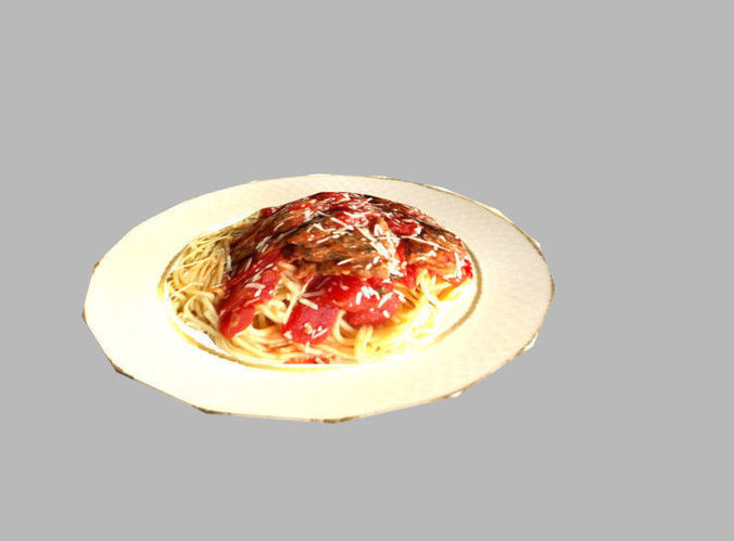 3D model low poly meal spaghetti and meat on plate VR / AR / low-poly ...