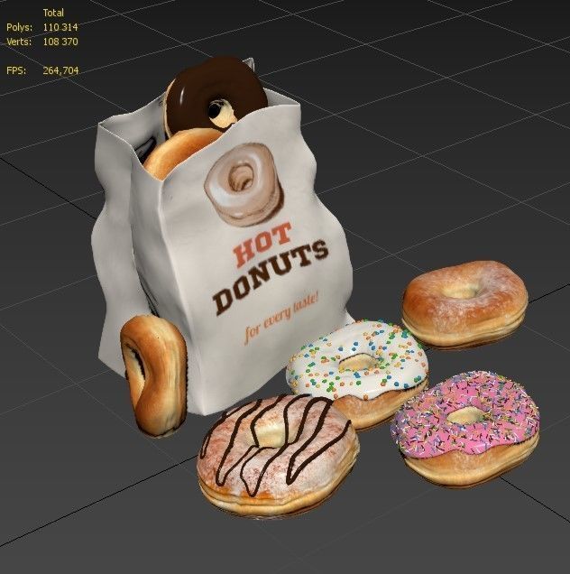 donuts collection hot in bag 3D model | CGTrader
