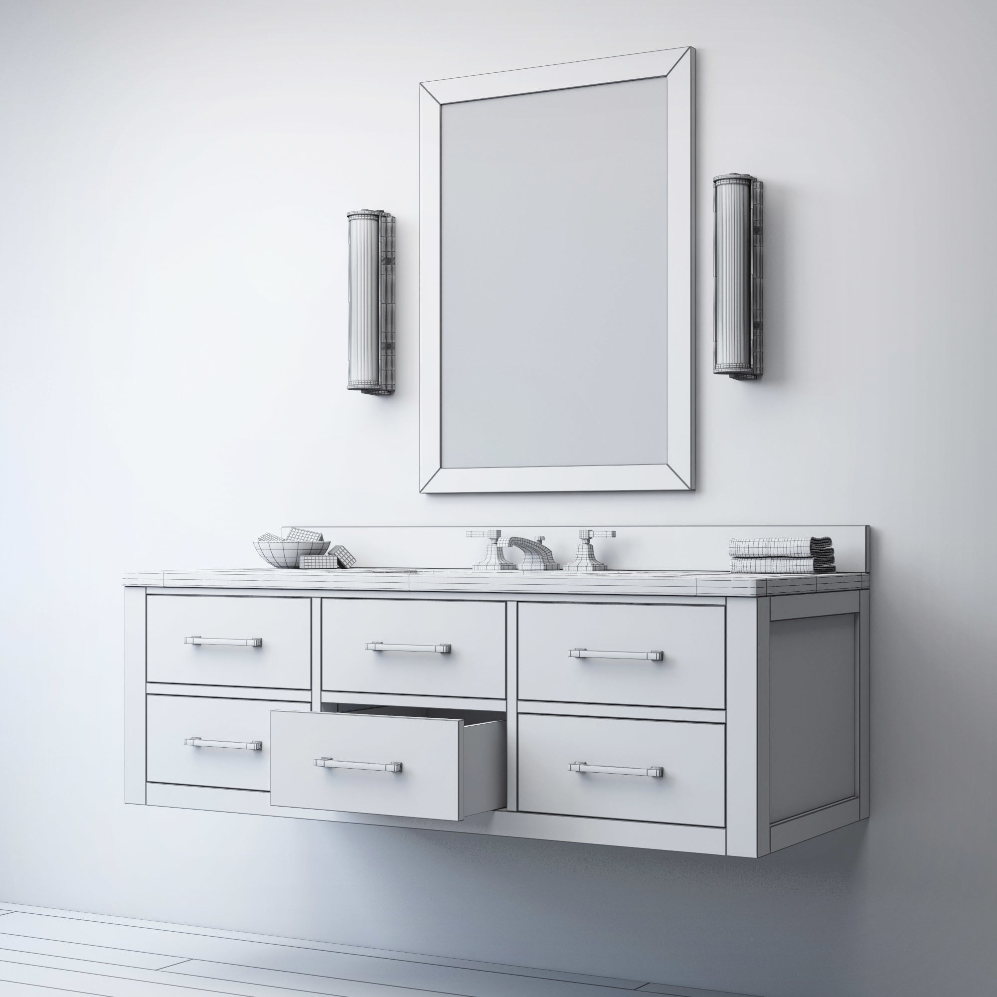 RH Hutton single extra-wide floating vanity 3D model | CGTrader
