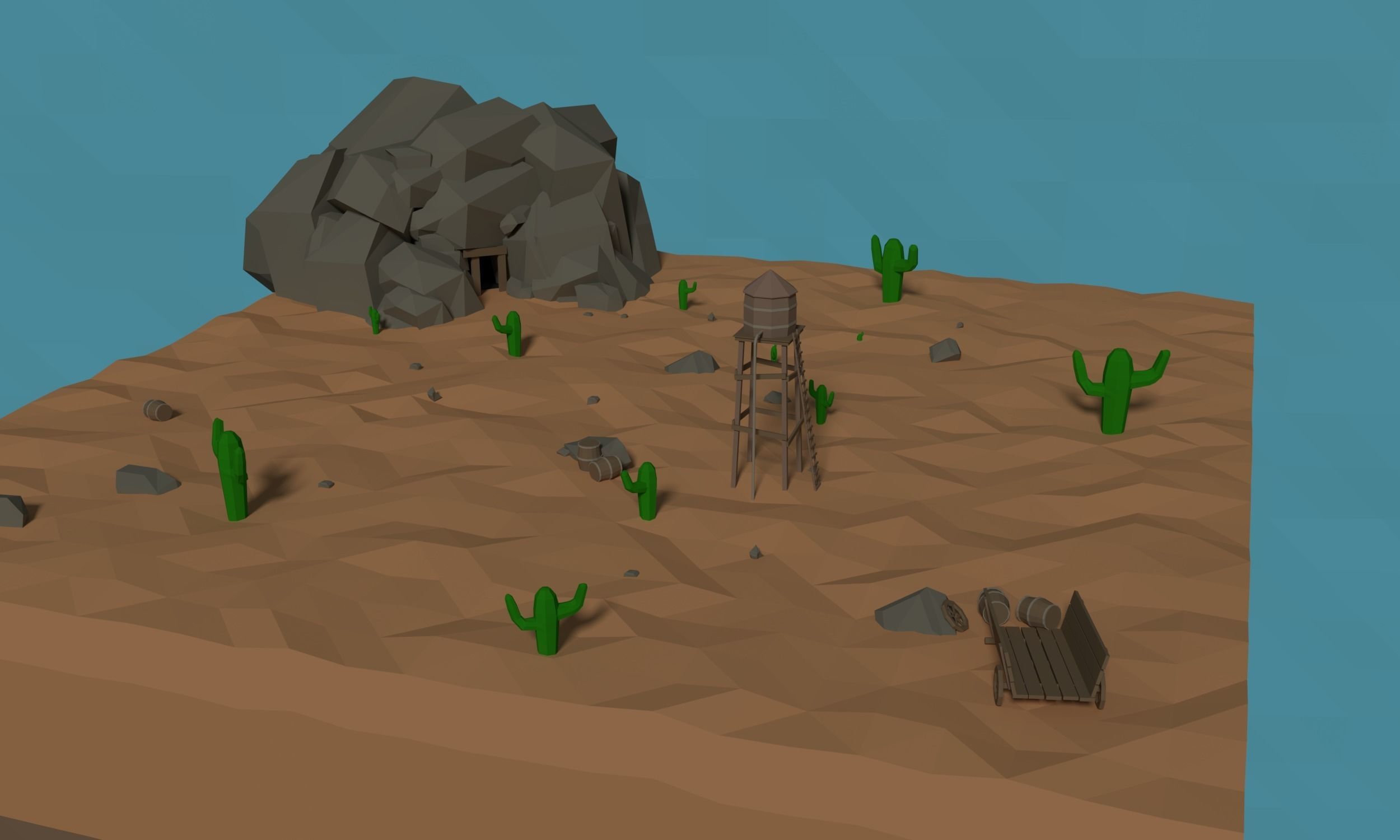 3D model LowPoly Western Mine with Water tower VR / AR / low-poly ...