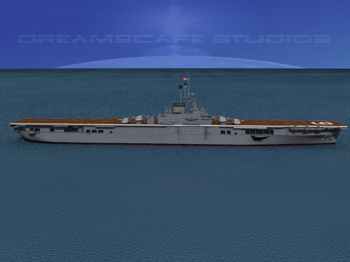 Essex Class Aircraft Carrier CV-9 USS Essex 3D Model animated rigged ...