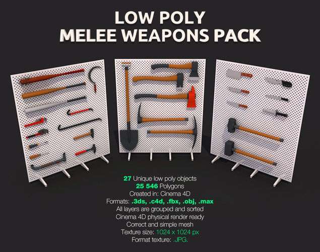 3D model Low Poly Melee Weapons Pack VR / AR / low-poly | CGTrader