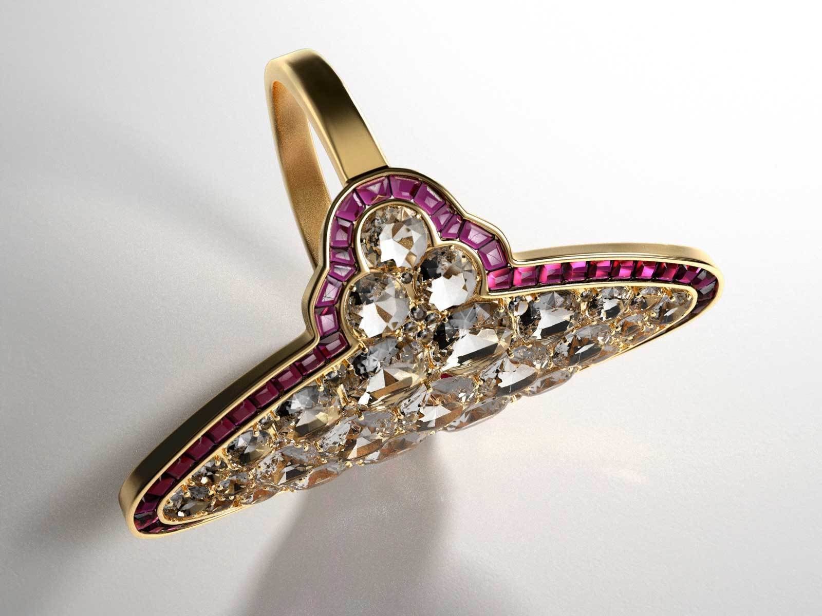 Antique Russian Calibre Cut Ruby Diamond Ring 3D model | CGTrader