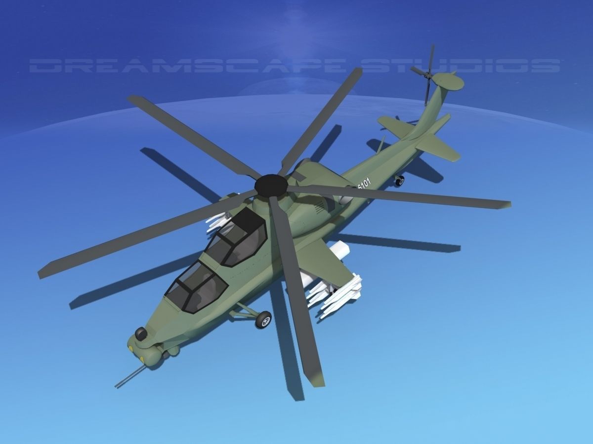 3D model WZ-10 Attack Helicopter V01 VR / AR / low-poly rigged MAX OBJ ...