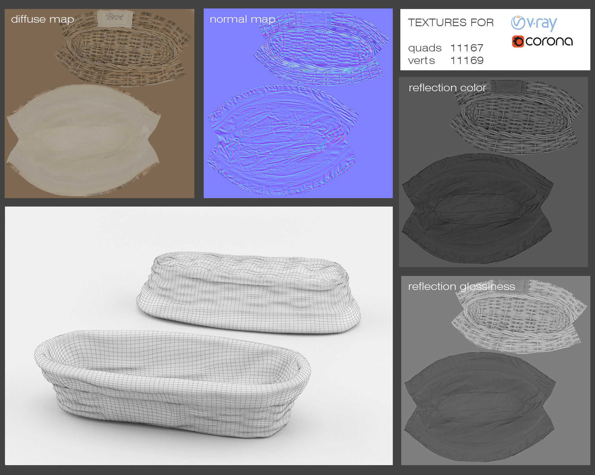 Bread Basket Set 3D model | CGTrader