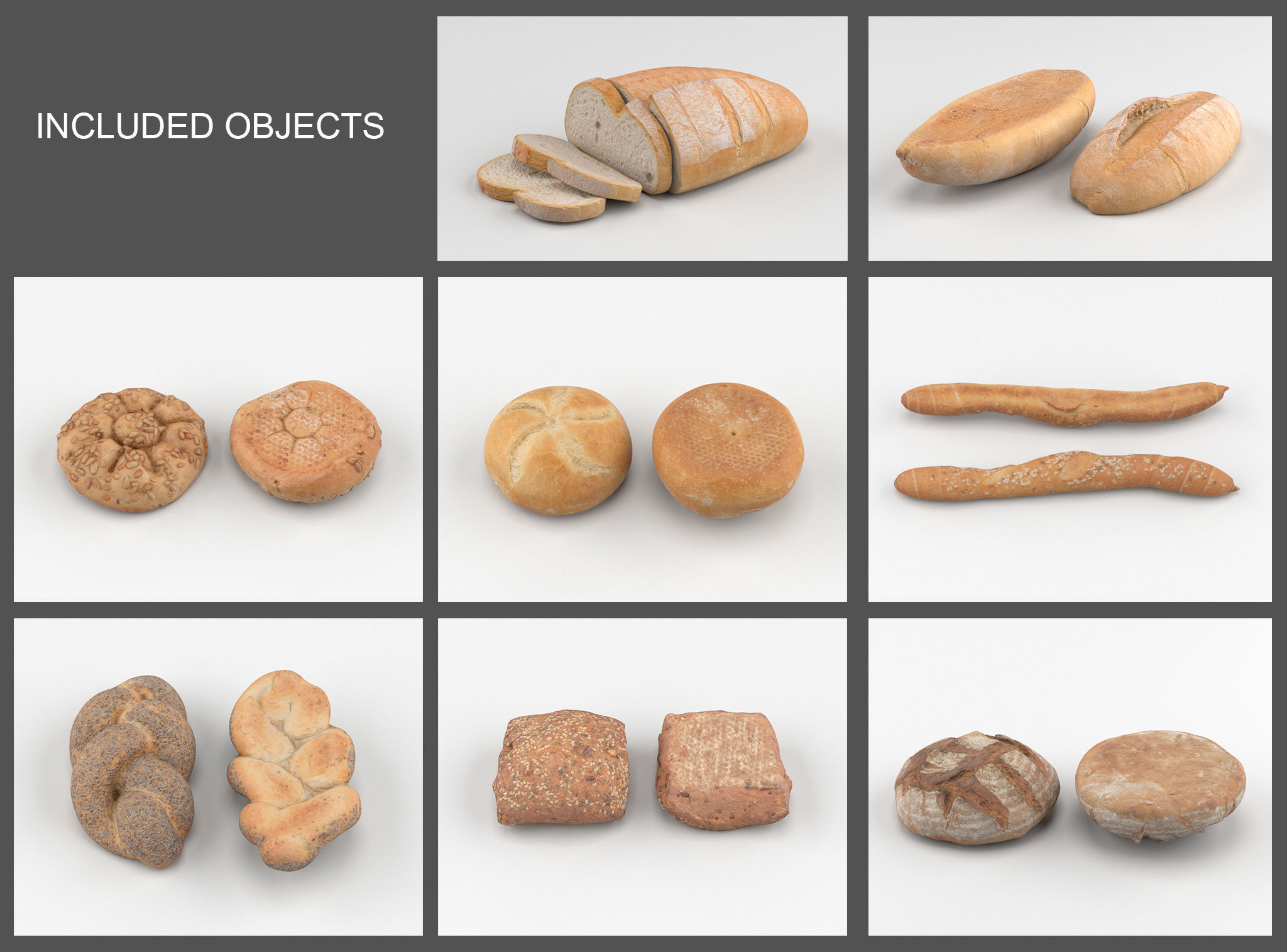 Bread Set 3D model | CGTrader