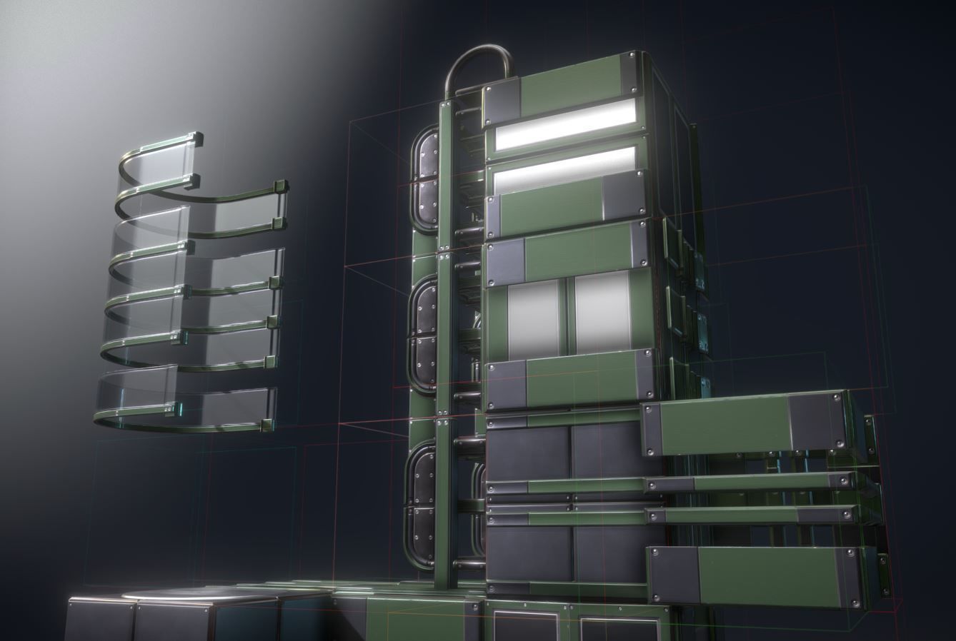 3D model Futuristic Ladders Green Painted Metal Modular VR / AR / low ...