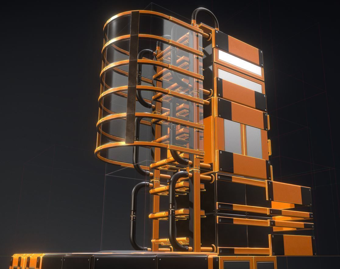 3D model Futuristic Ladders Orange Painted Metal Modular VR / AR / low ...