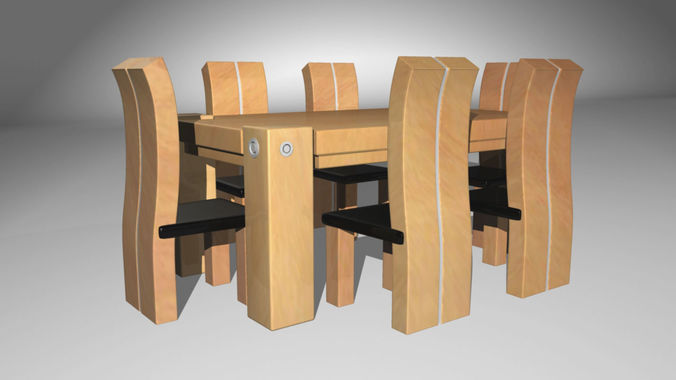 Butcher Block Table and Chairs 3D model | CGTrader