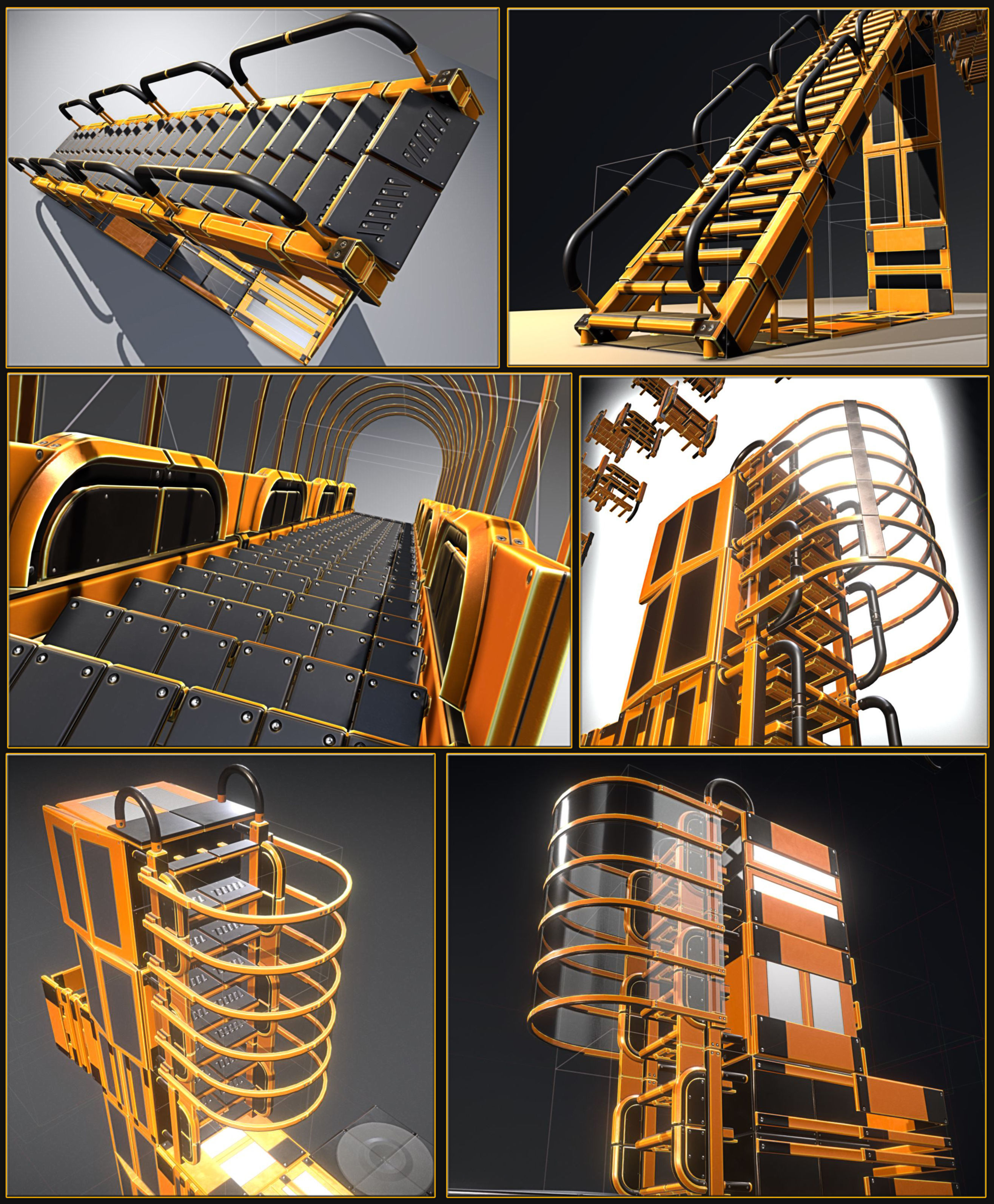 3D model Futuristic Ladders and Stairs Set - All Available PBR Textures ...