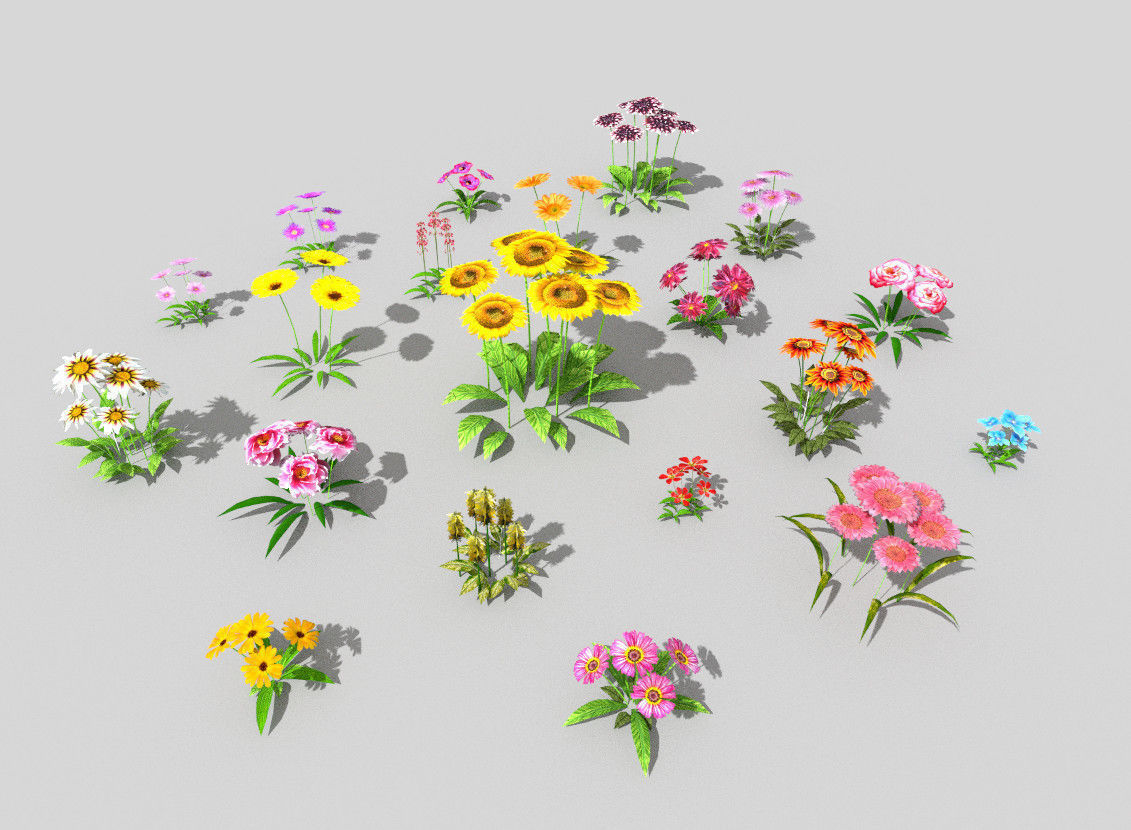 3D model 20 low poly flowers pack VR / AR / low-poly | CGTrader
