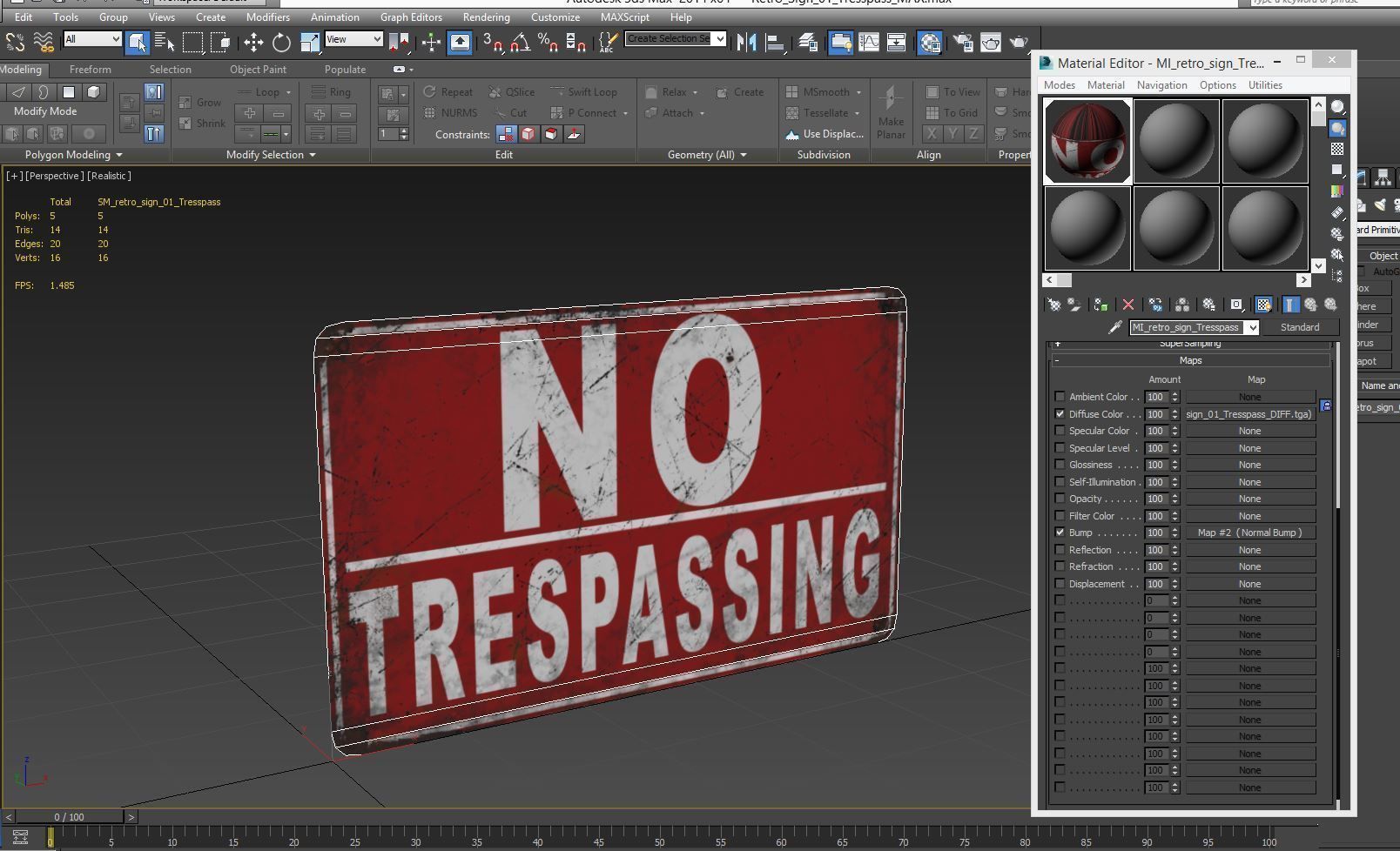 3D model 3D Sign No Trespassing Low Poly PBR Textures VR / AR / low ...