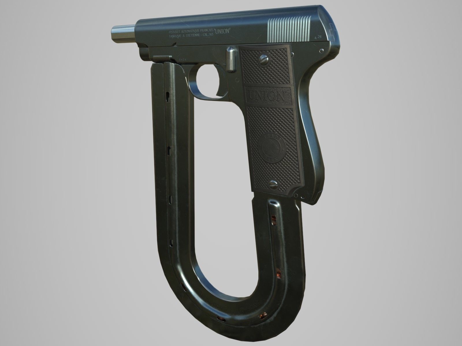 3D model French UNION Pistol with Extended Magazine Low Poly PBR VR ...