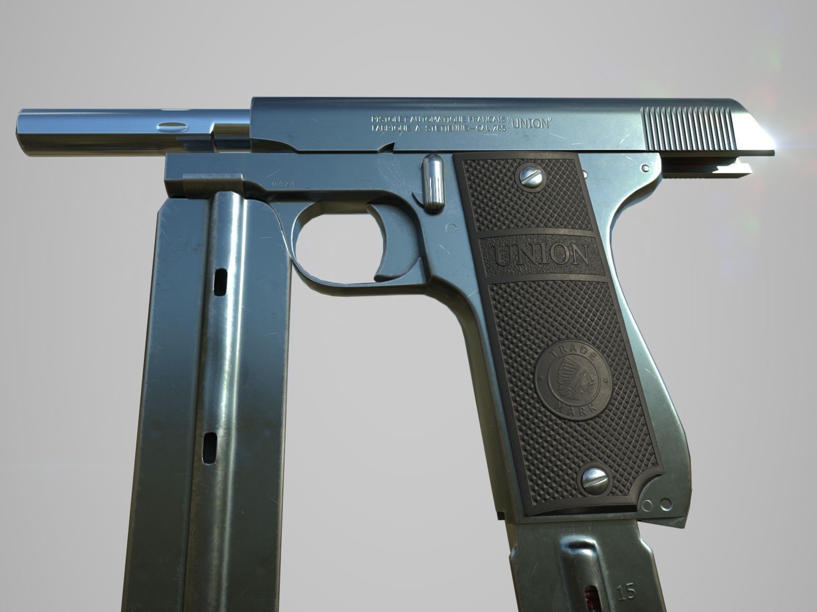 3D model French UNION Pistol with Extended Magazine Low Poly PBR VR ...