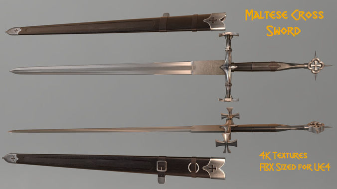 Sword Maltese Cross Medieval Two Handed With 3D model