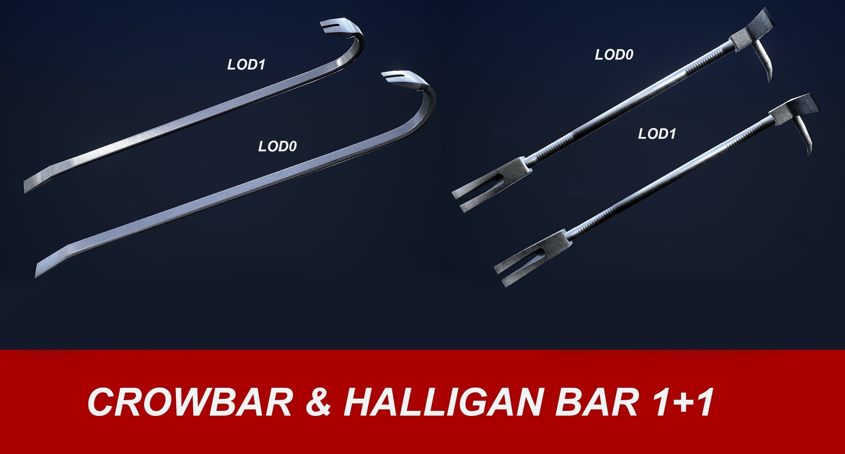 3D asset Crowbar and Halligan Bar Game Ready | CGTrader