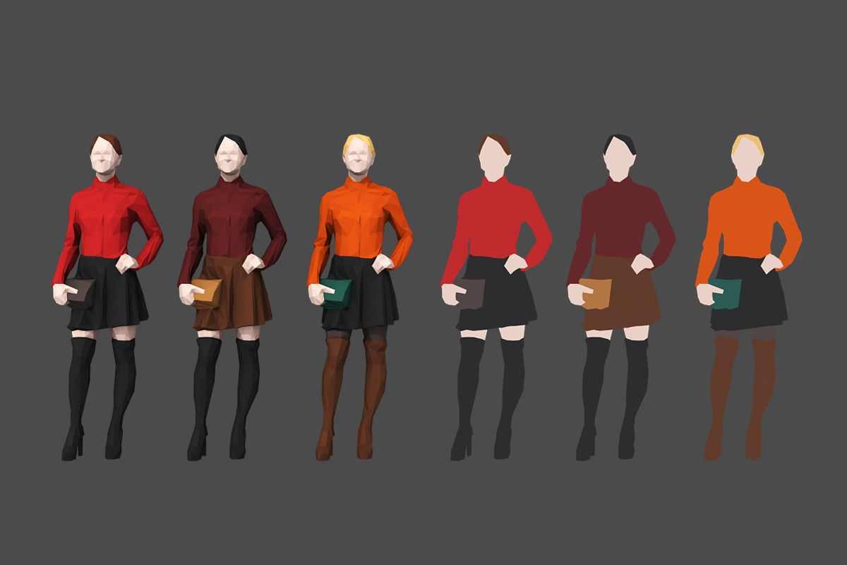 3D model Complete Colored Lowpoly Standing People VR / AR / low-poly ...