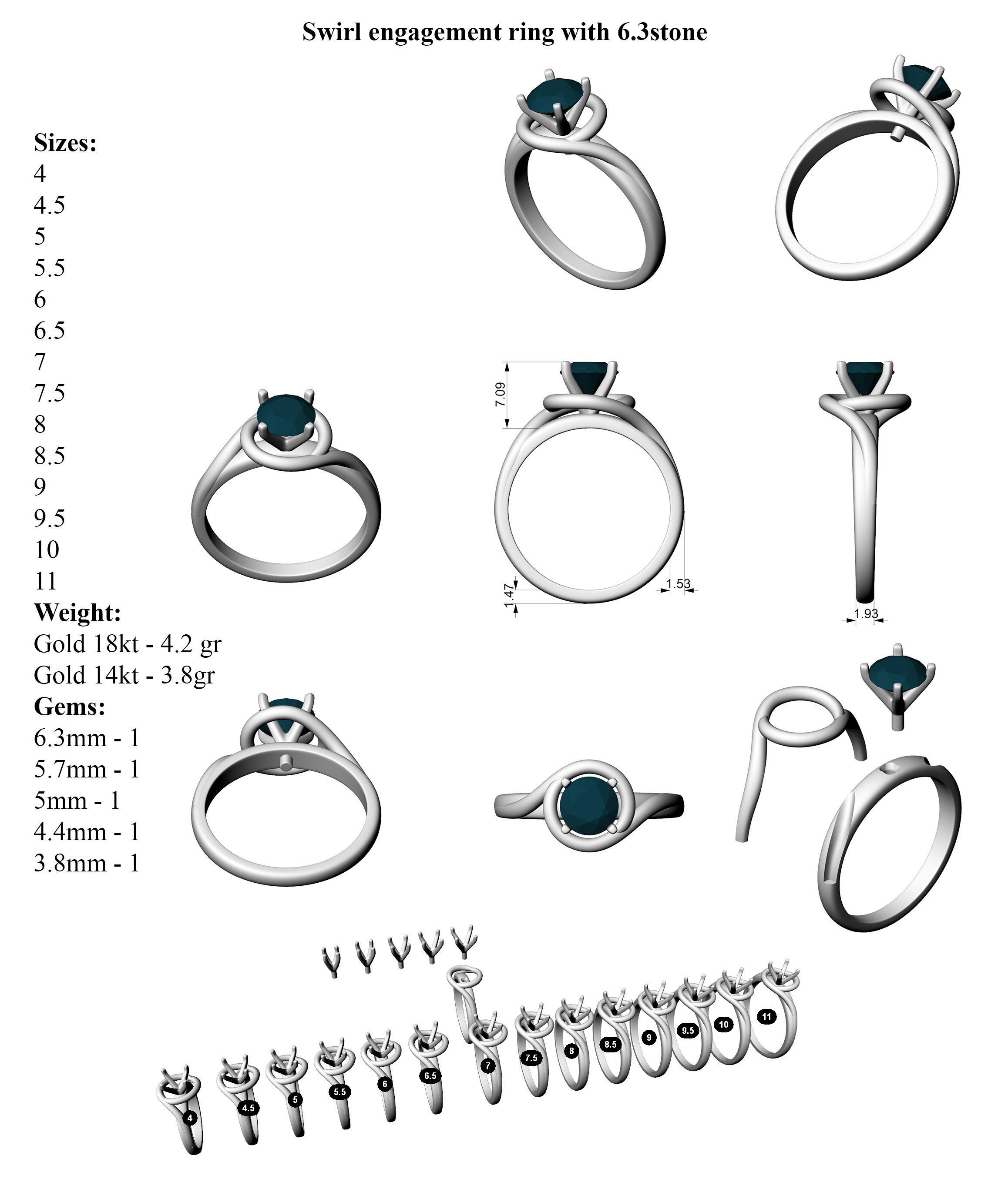 3D model Swirl engagement ring All sizes VR / AR / low-poly | CGTrader