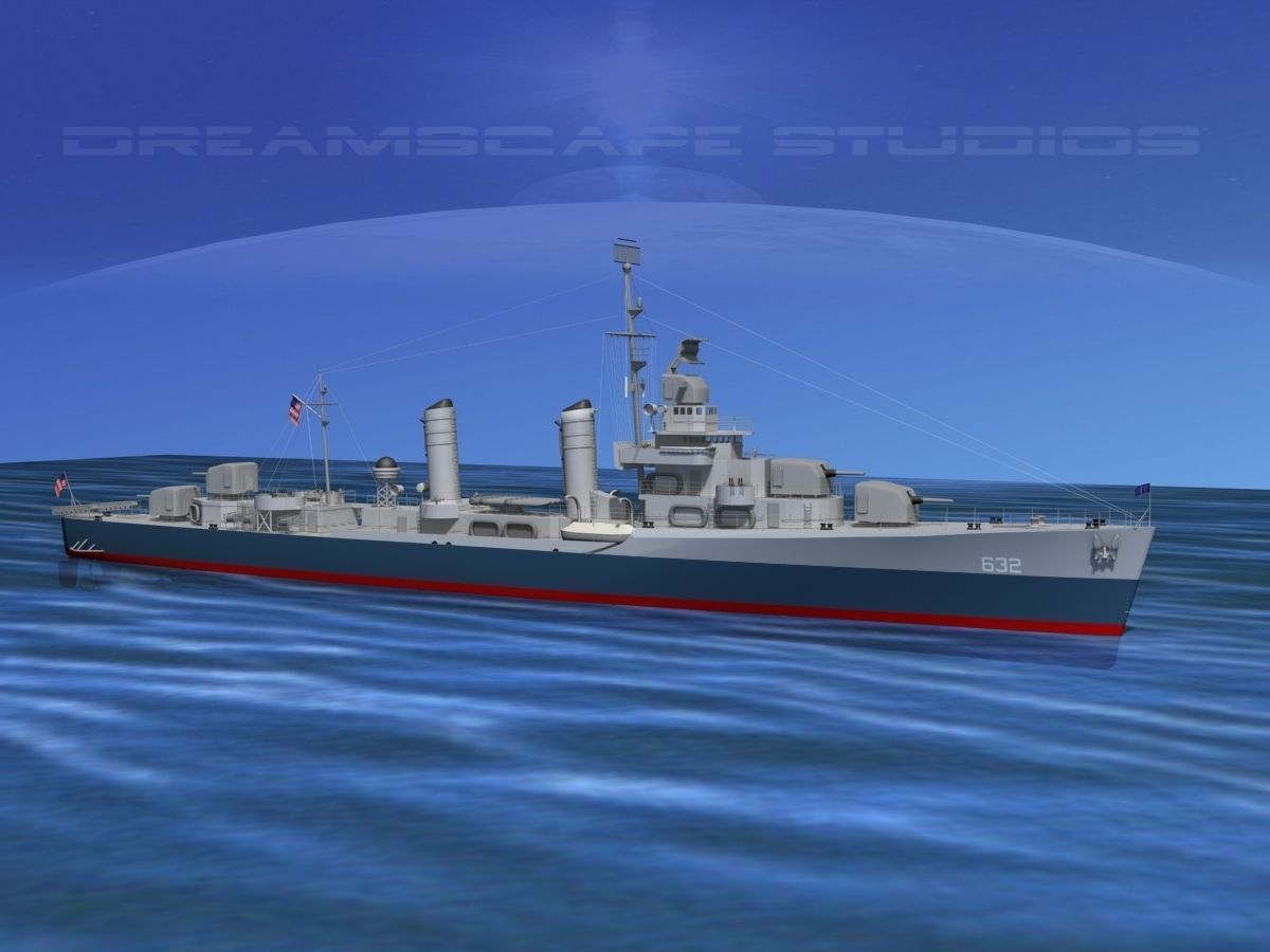 Gleaves Class Destroyer USS Cowie DD632 3D model rigged | CGTrader