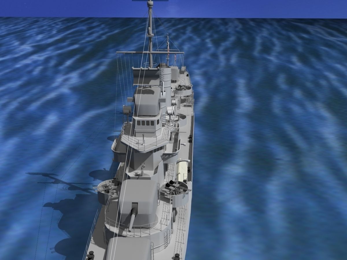 Gleaves Class Destroyer USS Ingraham DD444 3D model rigged | CGTrader