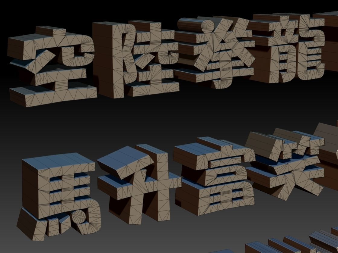 3D model Japanese Kanji characters 55 Type 008 VR / AR / low-poly ...