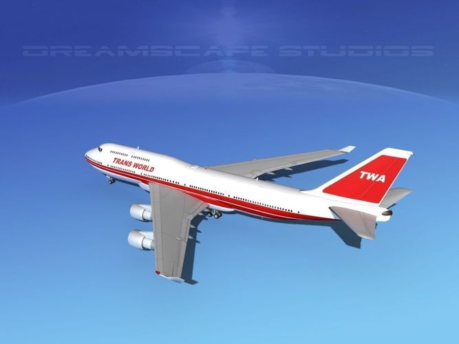 Boeing 747-400 TWA 1 3D Model rigged MAX OBJ 3DS LWO LW LWS DXF STL ...