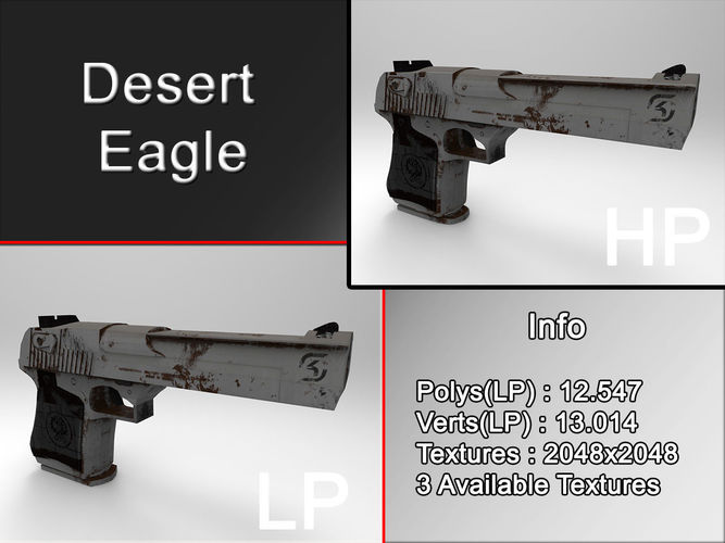 3D model Desert Eagle 3 textures - Low-High poly VR / AR / low-poly ...