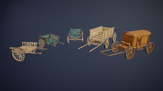 Wooden Carts modular asset pack free VR / AR / low-poly 3D model | CGTrader