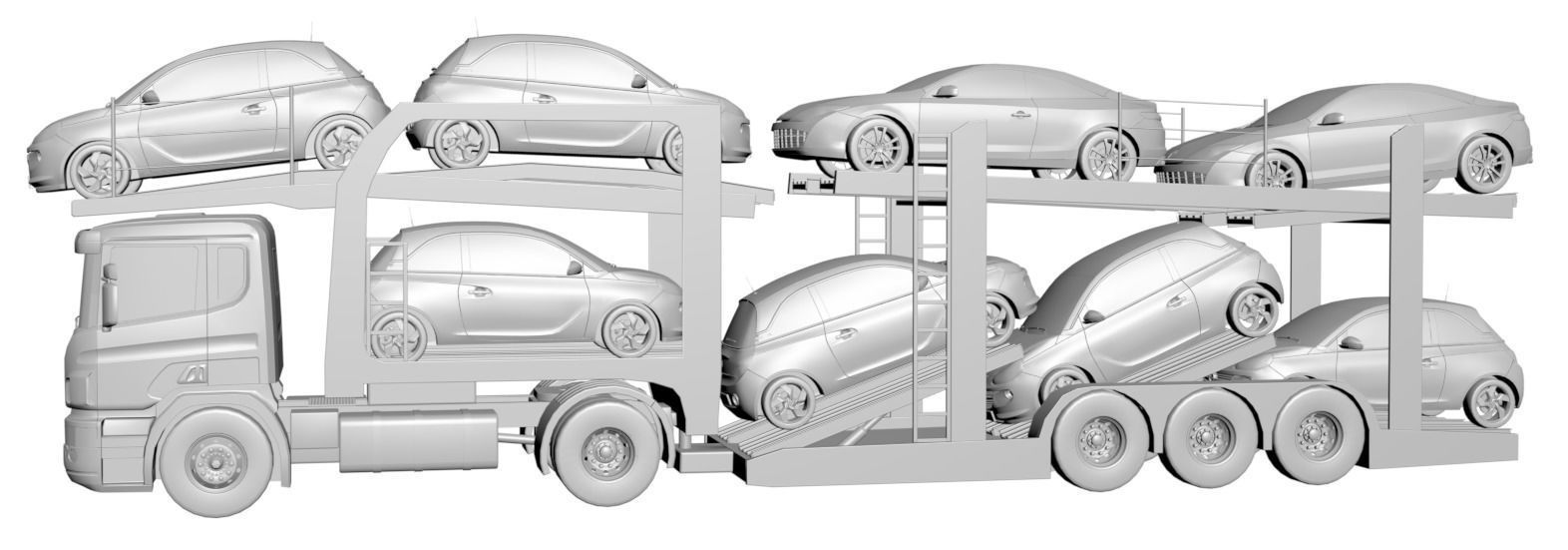 Car transporter for several vehicles 3D model | CGTrader