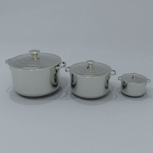 3D model pans set of three stainless steel stockpots VR / AR / low-poly ...