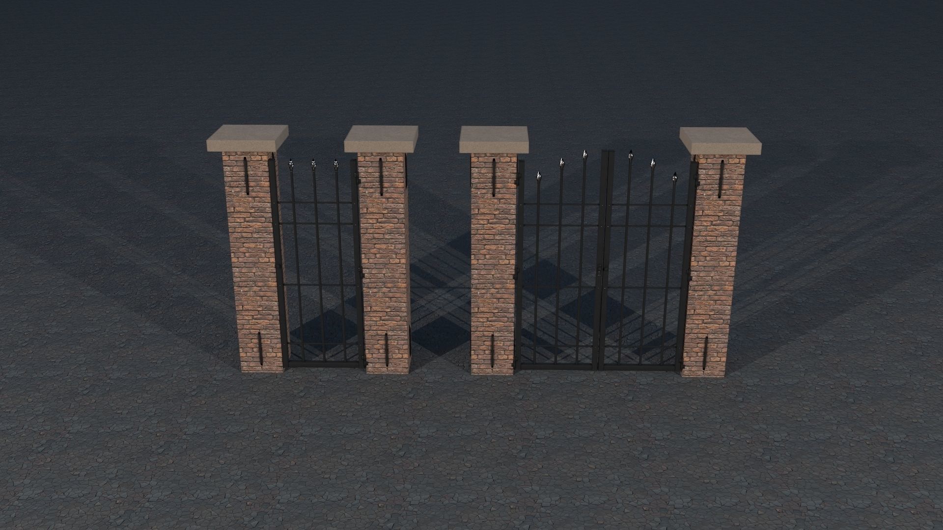 3D model Lowpoly modular set of fenced walls and gates VR / AR / low ...
