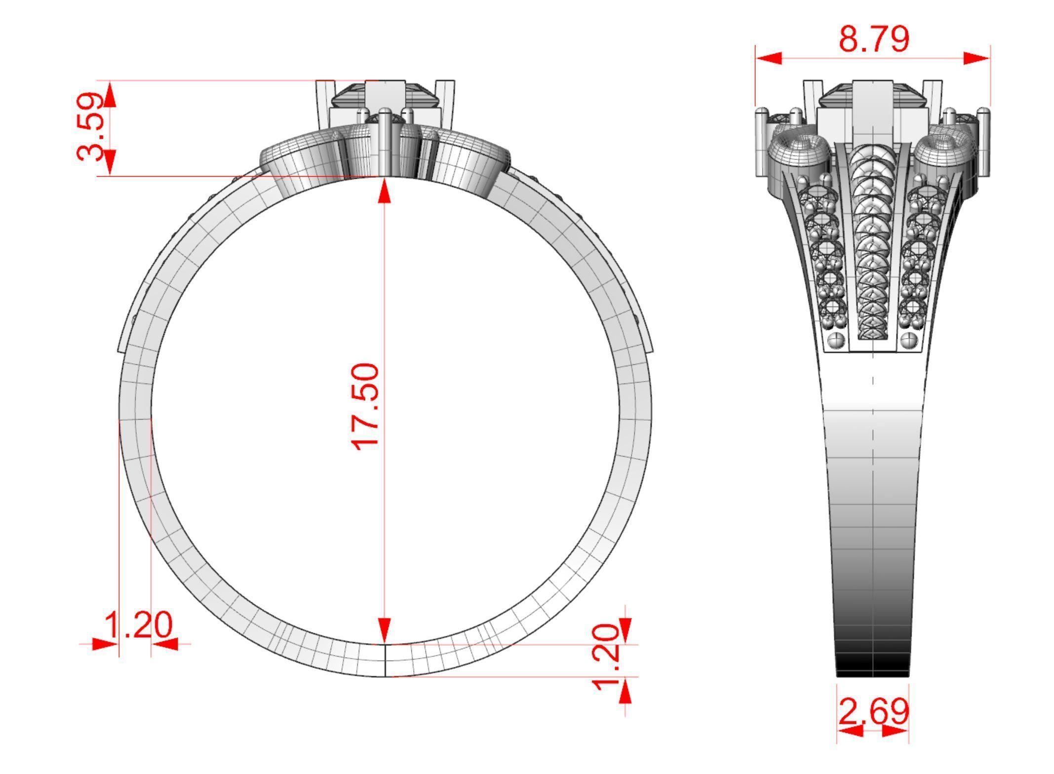 Engagement ring square stone 3D model 3D printable | CGTrader