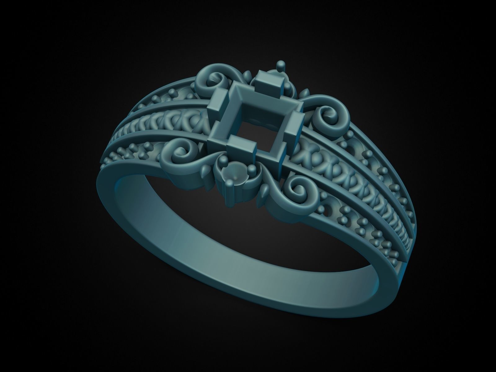Engagement ring square stone 3D model 3D printable | CGTrader