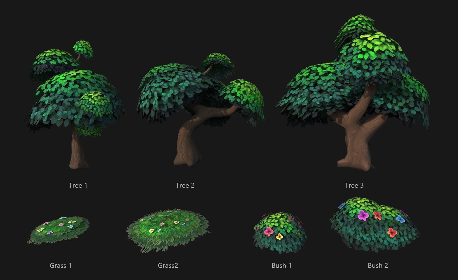 3D model Tree Low poly different trees in environment VR / AR / low ...