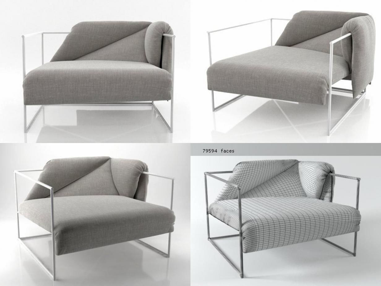 Zabuton chair with fabric and metal frame 3D model | CGTrader