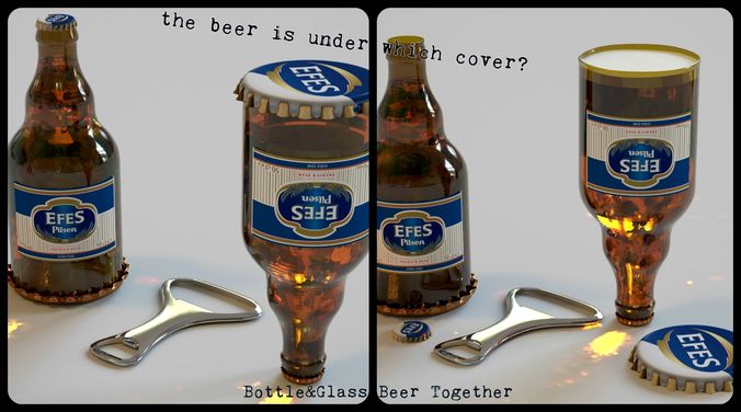 The beer is under which cover Bottle and glass beer is together free 3D ...