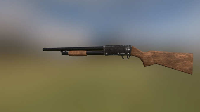 3D model Shotgun 3D model wooden on grassy field VR / AR / low-poly ...