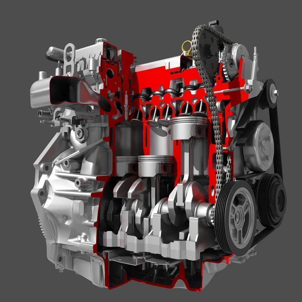Car 4 Cylinder Engine Cutaway 3D model | CGTrader