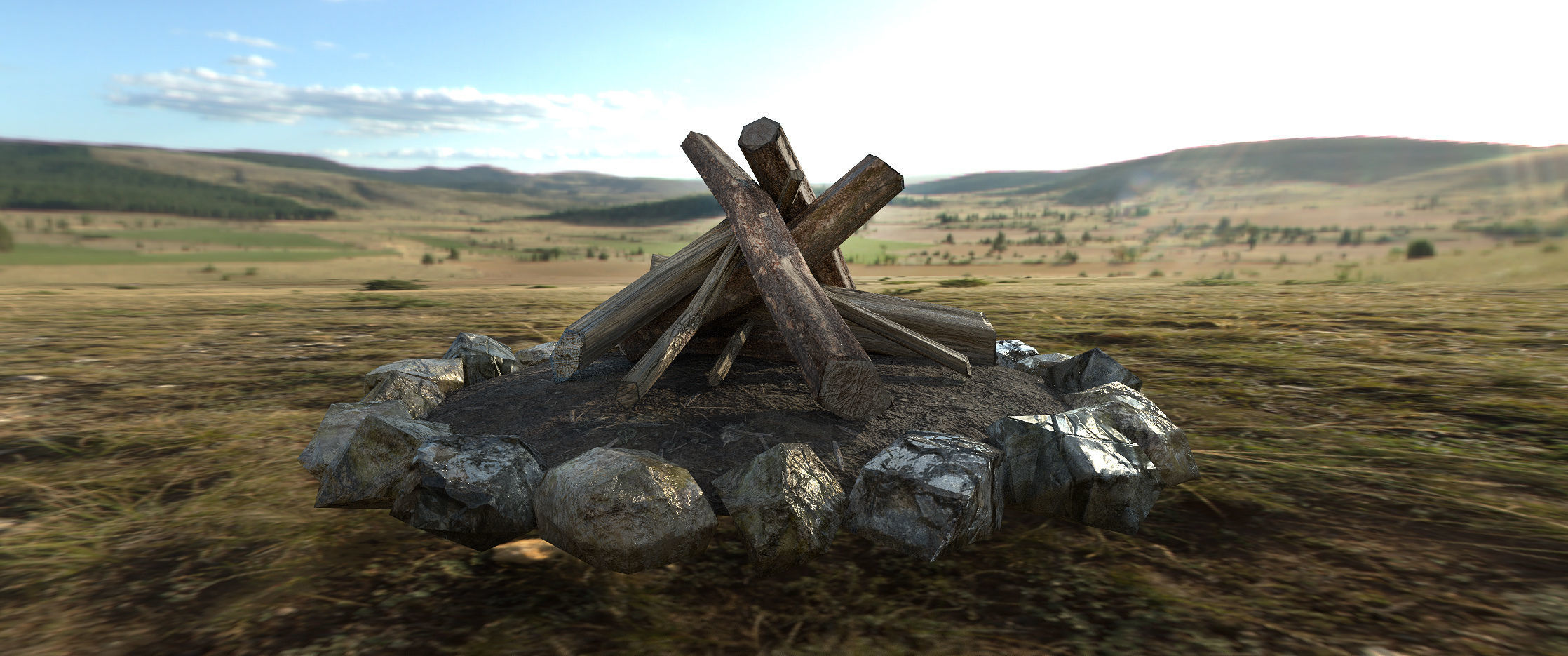 3D model Bonfire fire pit with logs and rocks VR / AR / low-poly | CGTrader