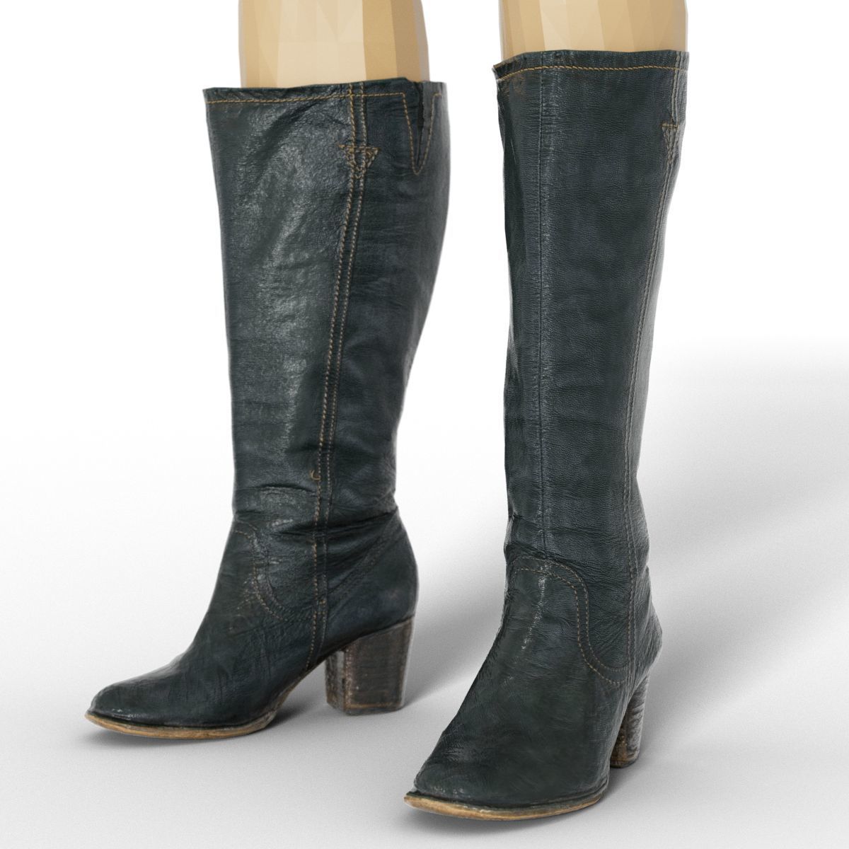 3D model Boot Black Leather Tall Clothing Women Footwear VR / AR / low ...