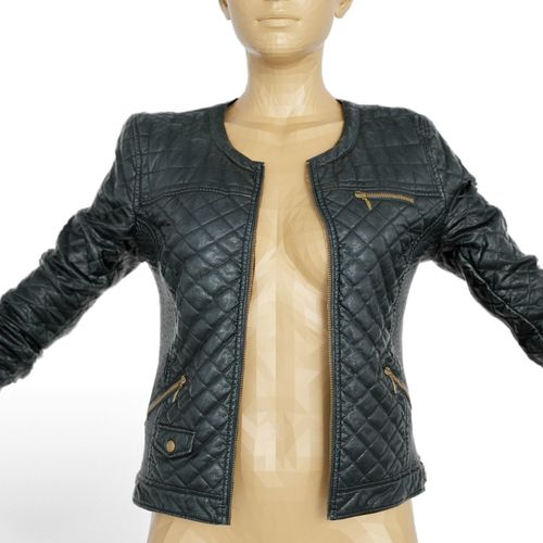 3D model Jacket Black Leather Padded Open Women Clothing VR / AR / low ...