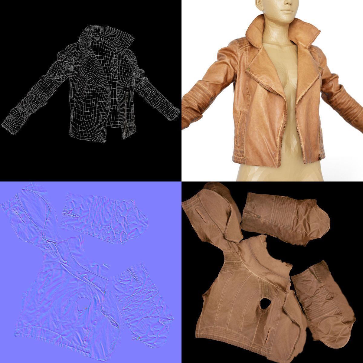 3D model Jacket Dark Brown Leather Open Clothing Fashion Women VR / AR ...