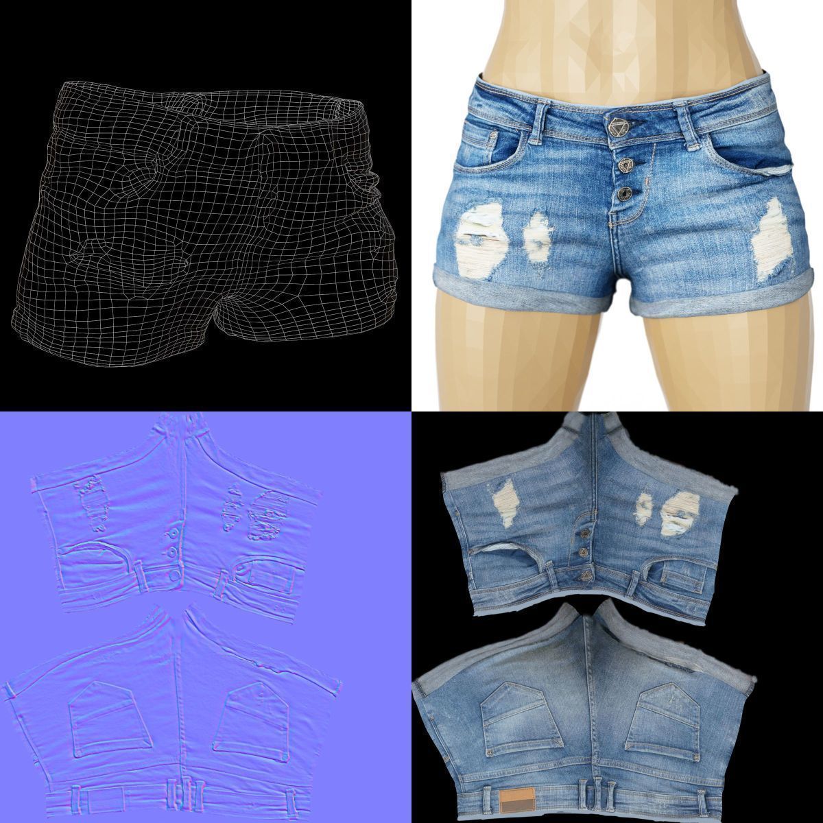 3D model Shorts Dark Blue Jeans Ripped Women Fashion VR / AR / low-poly ...