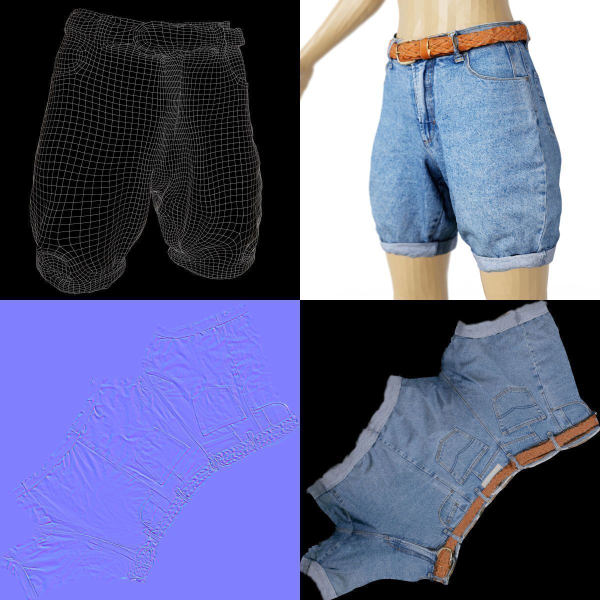 3D model Shorts Jeans Brown Belt Women Fashion VR / AR / low-poly ...