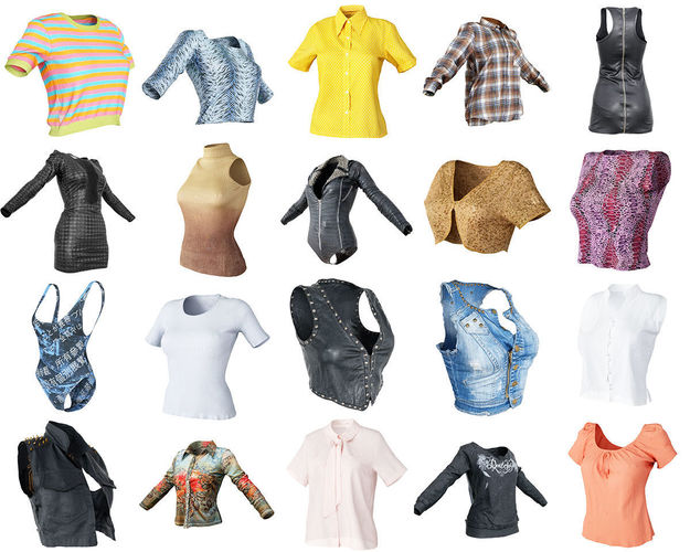 3D model 20 Tops and Dresses Fashion for Women Apparel VR / AR / low ...