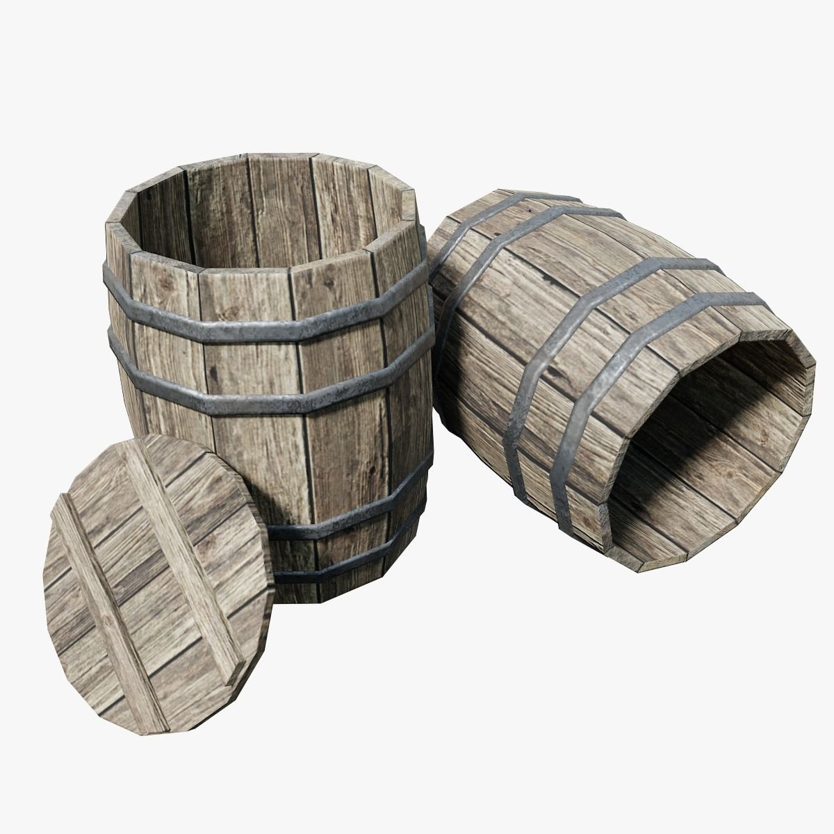 3D model Wooden Barrel Open PBR VR / AR / low-poly | CGTrader