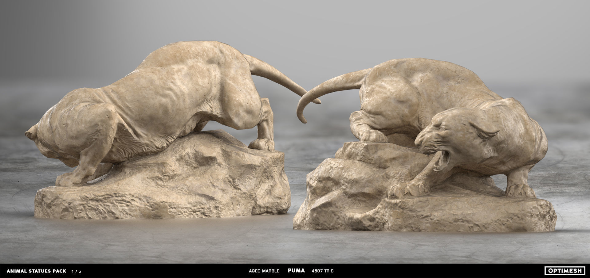 3D model Animal Statues 3D PBR Pack lion puma rhino boar horse VR / AR ...