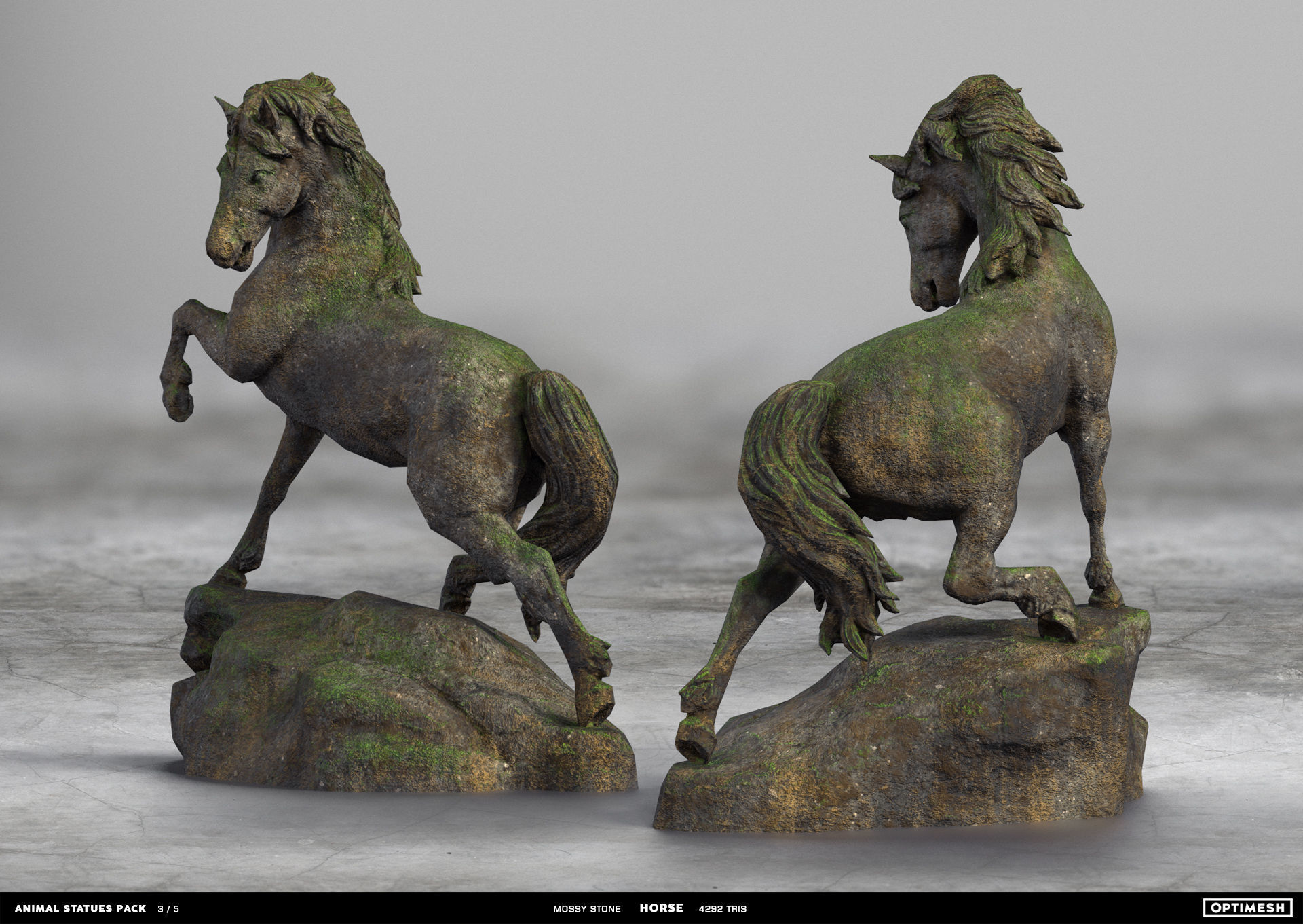 3D model Animal Statues 3D PBR Pack lion puma rhino boar horse VR / AR ...