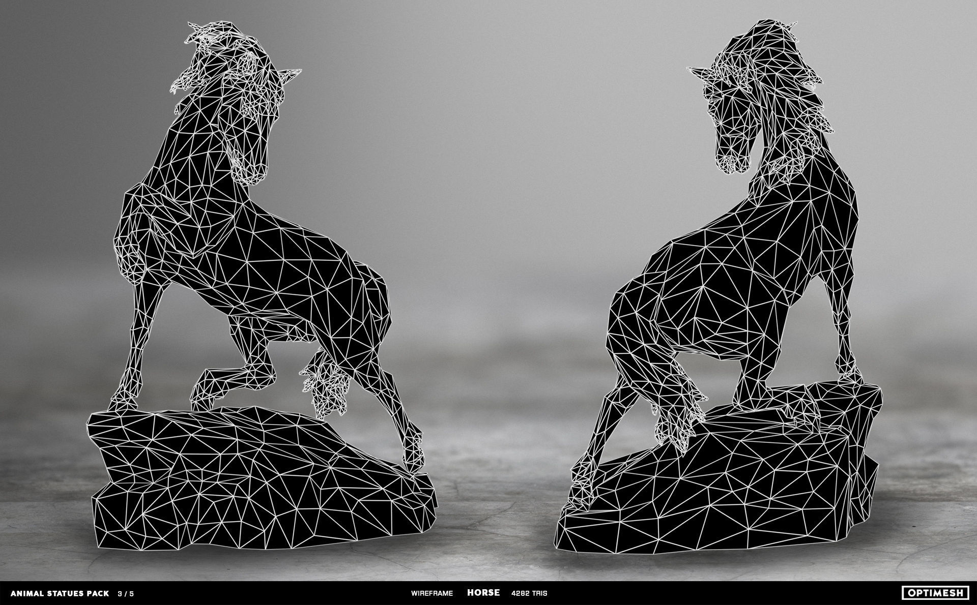 3D model Animal Statues 3D PBR Pack lion puma rhino boar horse VR / AR ...