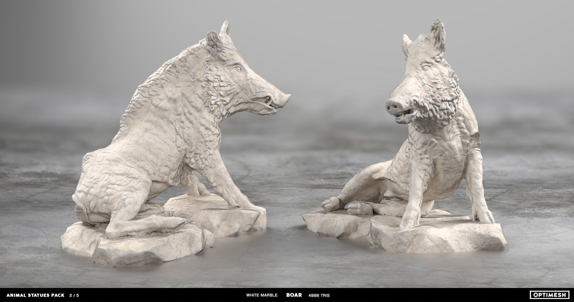 3D model Animal Statues 3D PBR Pack lion puma rhino boar horse VR / AR ...
